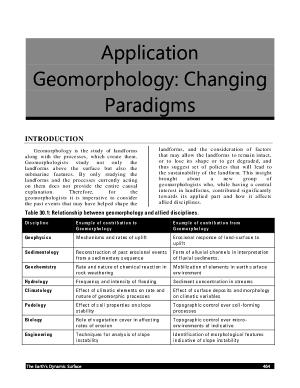 (PDF) The Earth's Dynamic Surface 464 Application Geomorphology: Changing Paradigms
