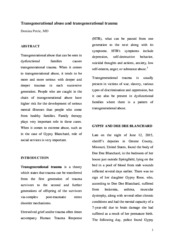 (PDF) Transgenerational abuse and transgenerational trauma