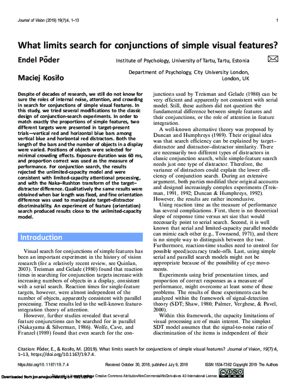 Pdf What Limits Search For Conjunctions Of Simple Visual Features 4527