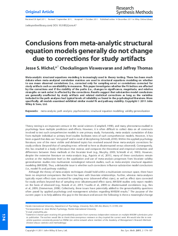 (PDF) Conclusions from meta-analytic structural equation models generally do not change due to ...