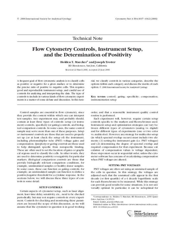(PDF) Flow cytometry controls, instrument setup, and the determination ...