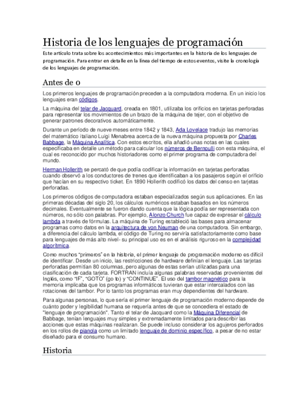 (DOC) Historia de los lenguajes de programación