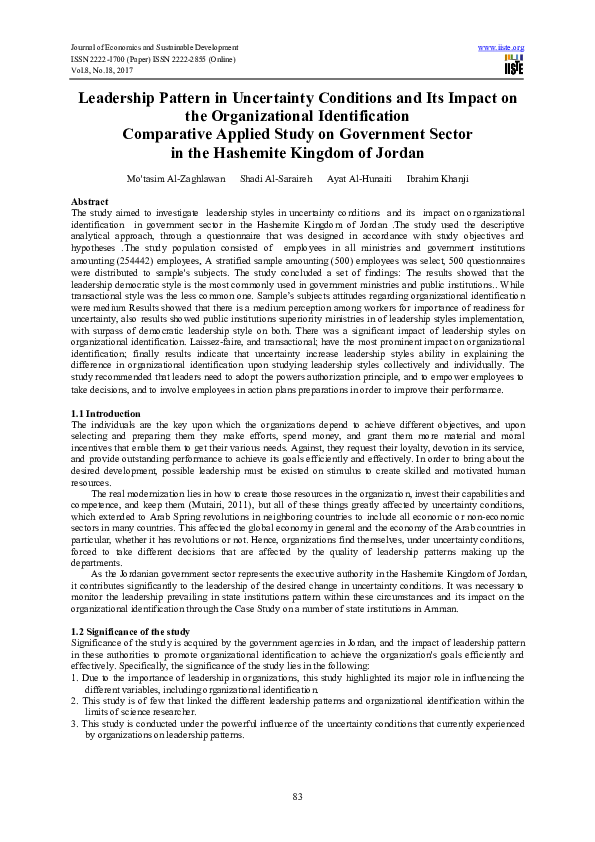 (PDF) Leadership Pattern in Uncertainty Conditions and Its Impact on ...