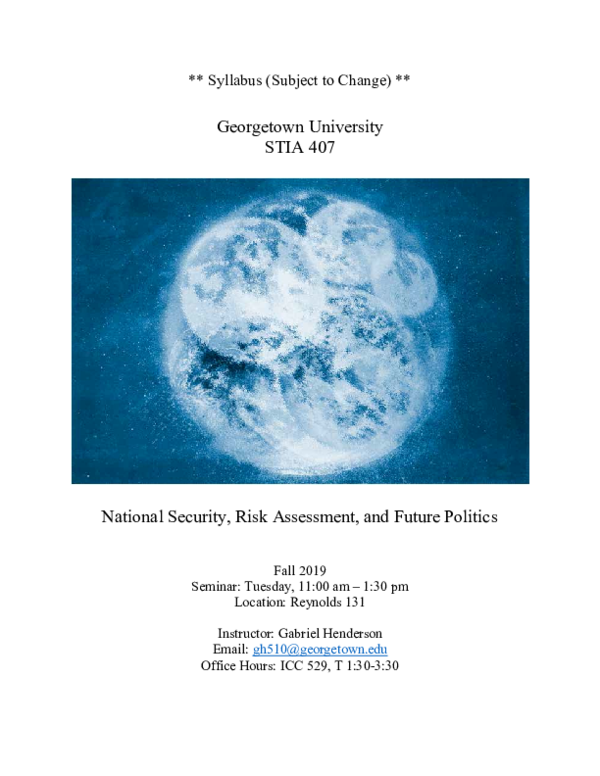 (PDF) National Security, Risk Assessment, and Future Politics