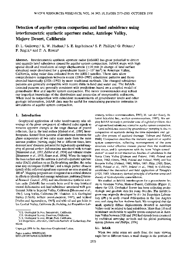 (PDF) Detection of aquifer system compaction and land subsidence using interferometric synthetic ...