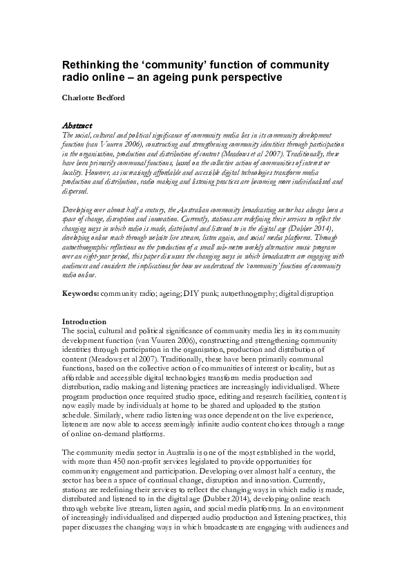 (PDF) Rethinking the 'community' function of community radio online ...