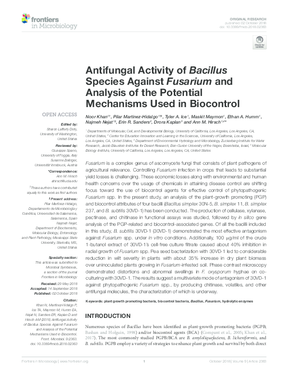 (PDF) Antifungal Activity of Bacillus Species Against Fusarium and ...