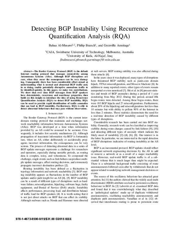 (PDF) Detecting BGP Instability Using Recurrence Quantification Analysis (RQA)