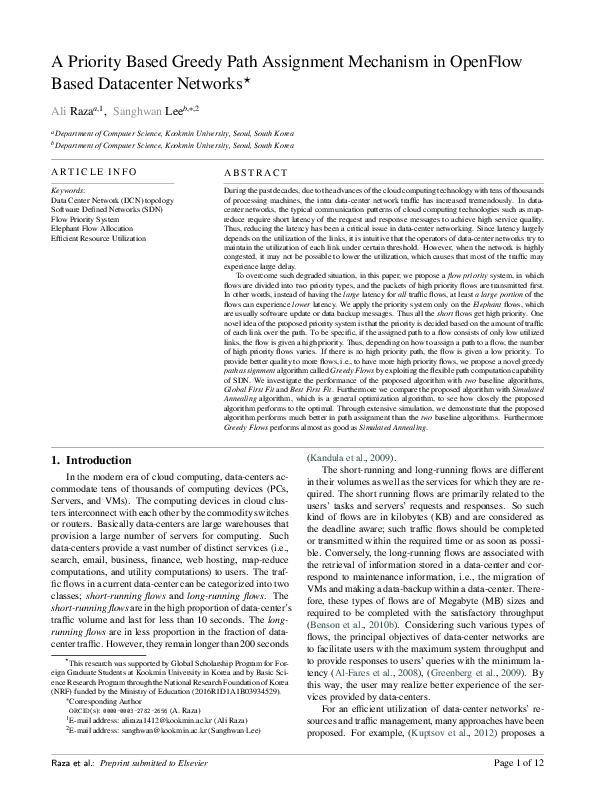 (PDF) A Priority Based Greedy Path Assignment Mechanism in OpenFlow Based Datacenter Networks
