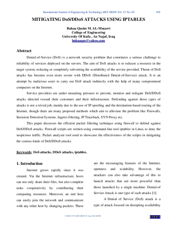 (PDF) MITIGATING DoS/DDoS ATTACKS USING IPTABLES