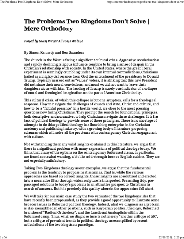 (PDF) The Problems Two Kingdoms Don't Solve