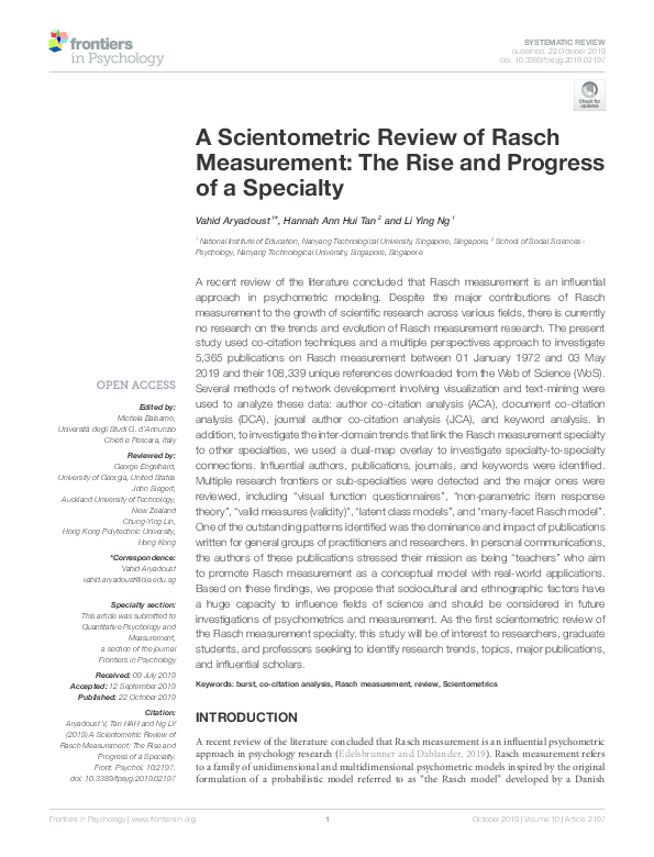(PDF) A Scientometric Review of Rasch Measurement: The Rise and ...