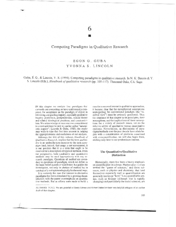 (PDF) Competing paradigms in qualitative research (PDF) Competing paradigms in qualitative research
