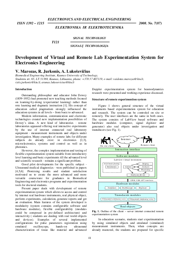 (PDF) Development of Virtual and Remote Lab Experimentation System for ...