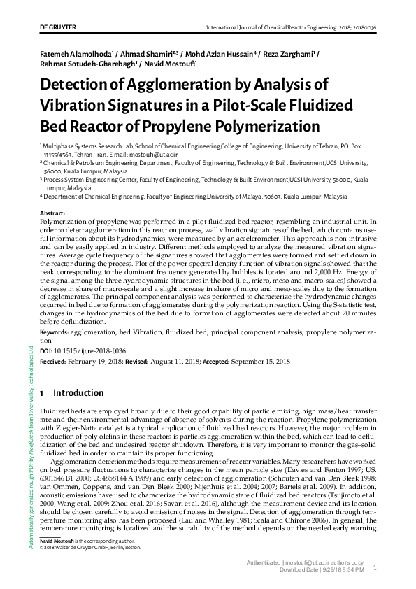 Pdf Detection Of Agglomeration By Analysis Of Vibration Signatures In