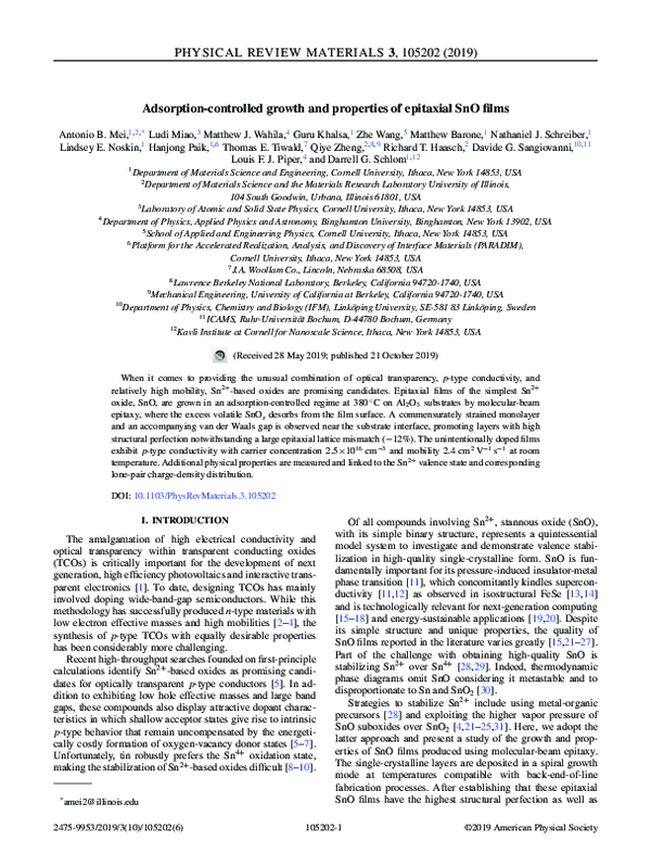 (PDF) Adsorption-controlled growth and properties of epitaxial SnO films | davide giuseppe ...