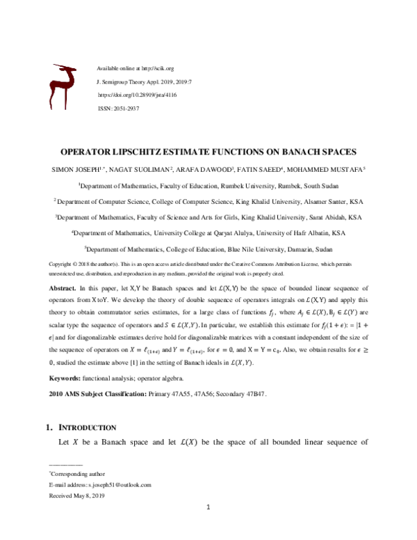 Pdf Operator Lipschitz Estimate Functions On Banach Spaces