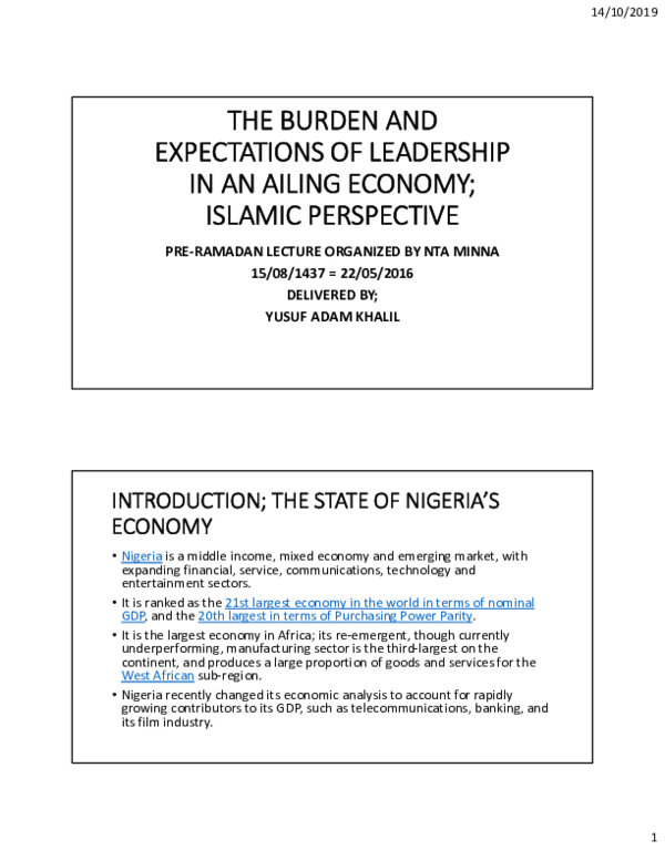 (PDF) THE BURDEN AND EXPECTATIONS OF LEADERSHIP IN AN AILING ECONOMY ...