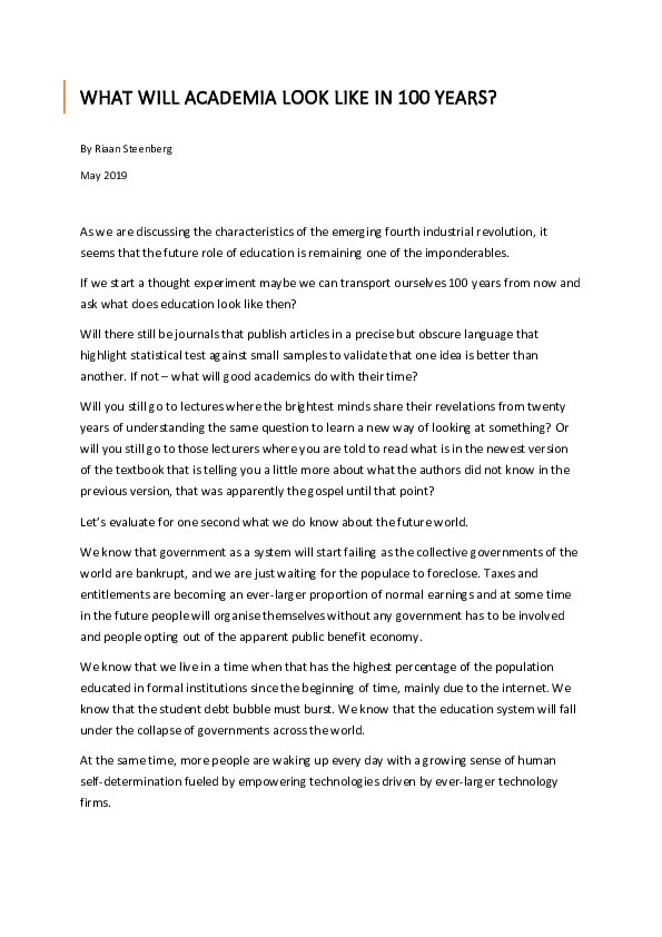 (DOC) What will academia look like in 100 years