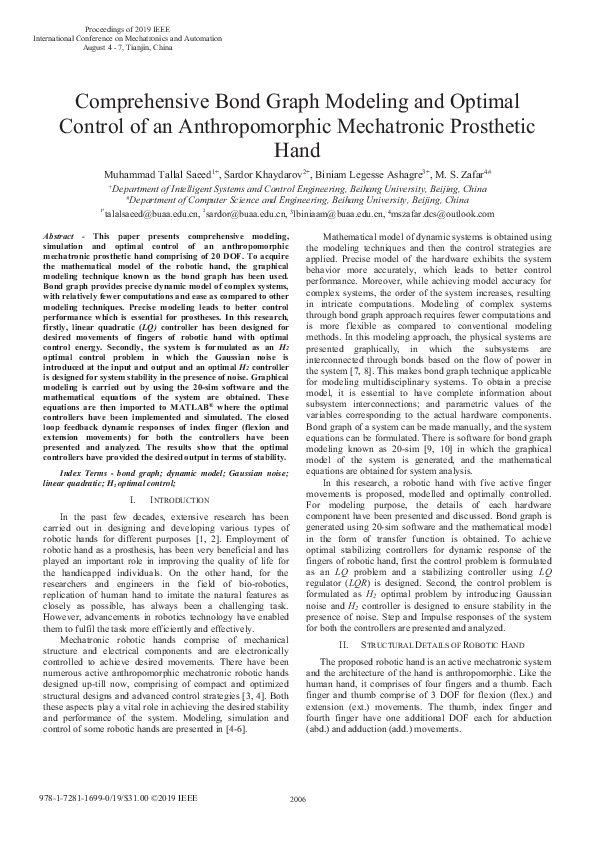 (PDF) Comprehensive Bond Graph Modeling and Optimal Control of an Anthropomorphic Mechatronic ...