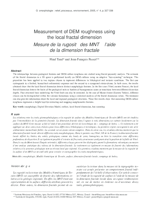 (PDF) Measurement of DEM roughness using the local fractal dimension