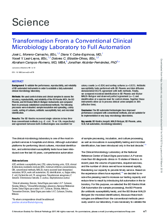 (PDF) Science Transformation From a Conventional Clinical Microbiology ...