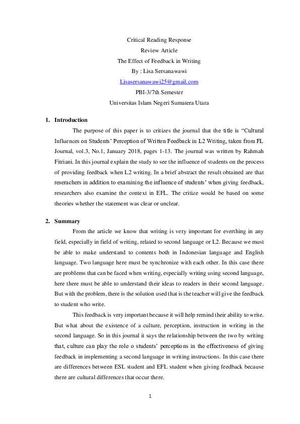 (PDF) Critical Reading Response Review Article The Effect of Feedback ...