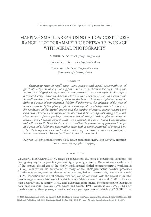 (PDF) Mapping small areas using a low-cost close range photogrammetric software package with ...