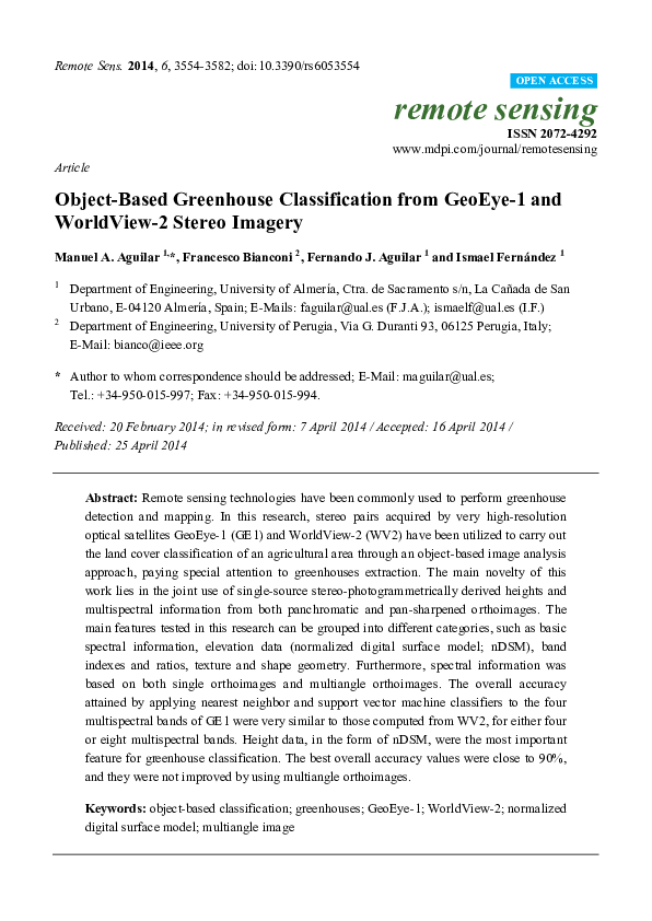 Pdf Object Based Greenhouse Classification From Geoeye 1 And