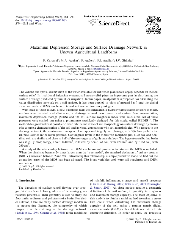(PDF) Maximum Depression Storage and Surface Drainage Network in Uneven ...