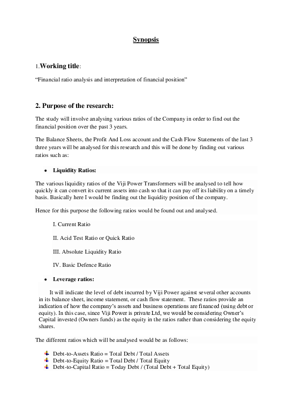 (DOC) Contents of Synopsis (1)