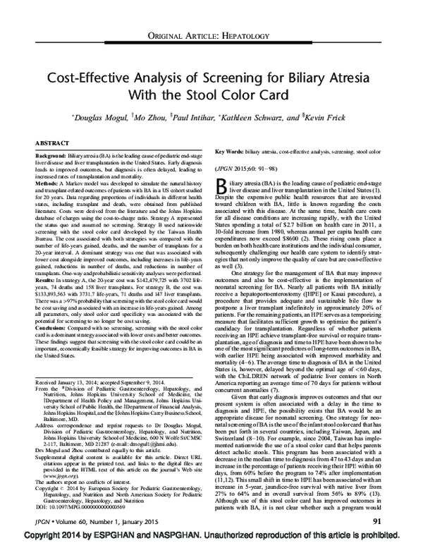 (PDF) Cost-Effective Analysis of Screening for Biliary Atresia With the ...