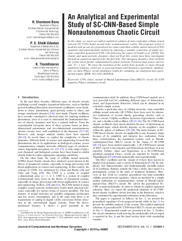 (PDF) An Analytical and Experimental Study of SC-CNN-Based Simple Nonautonomous Chaotic Circuit