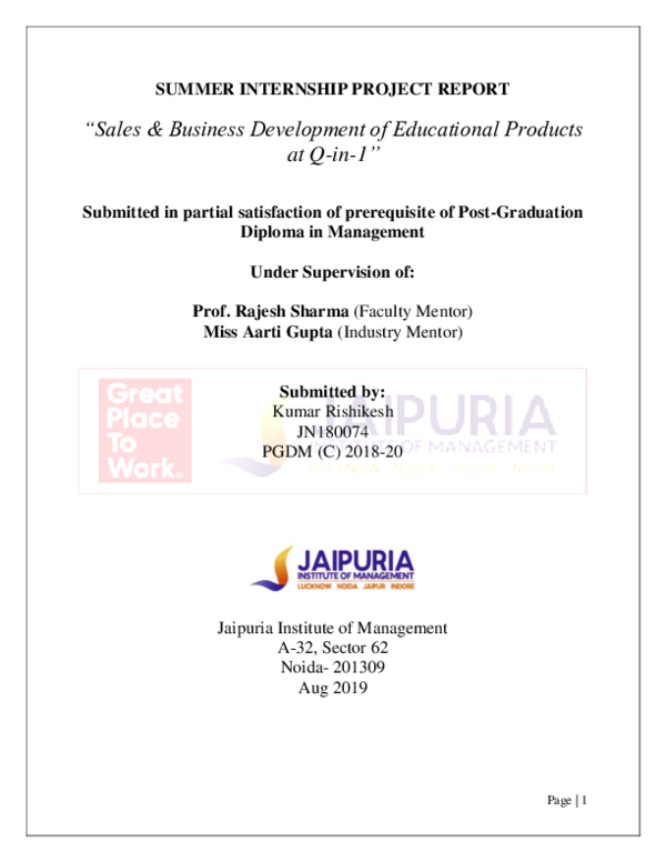 (DOC) Summer Internship Report