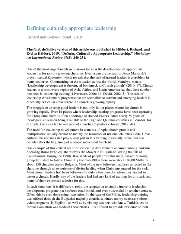 (PDF) Defining culturally appropriate leadership
