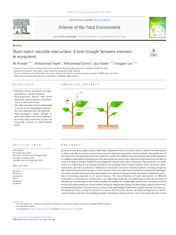 (PDF) Plant-insect-microbe interaction: A love triangle between enemies ...