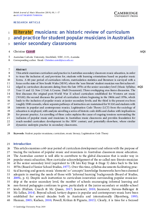 (PDF) ‘Illiterate’ musicians: an historic review of curriculum and ...