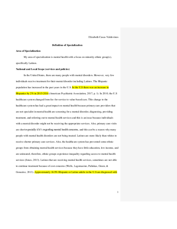 (DOC) Definition of Specialization Area of Specialization