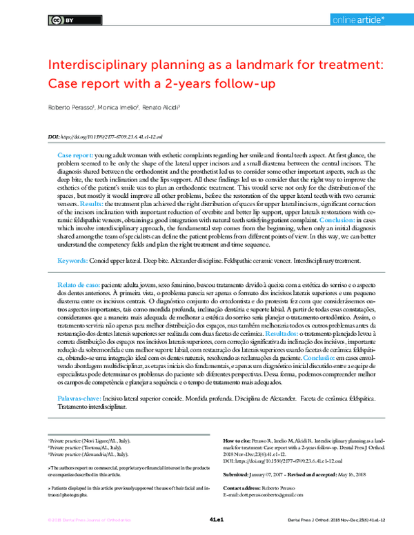 (PDF) Interdisciplinary planning as a landmark for treatment: Case report with a 2-years follow-up