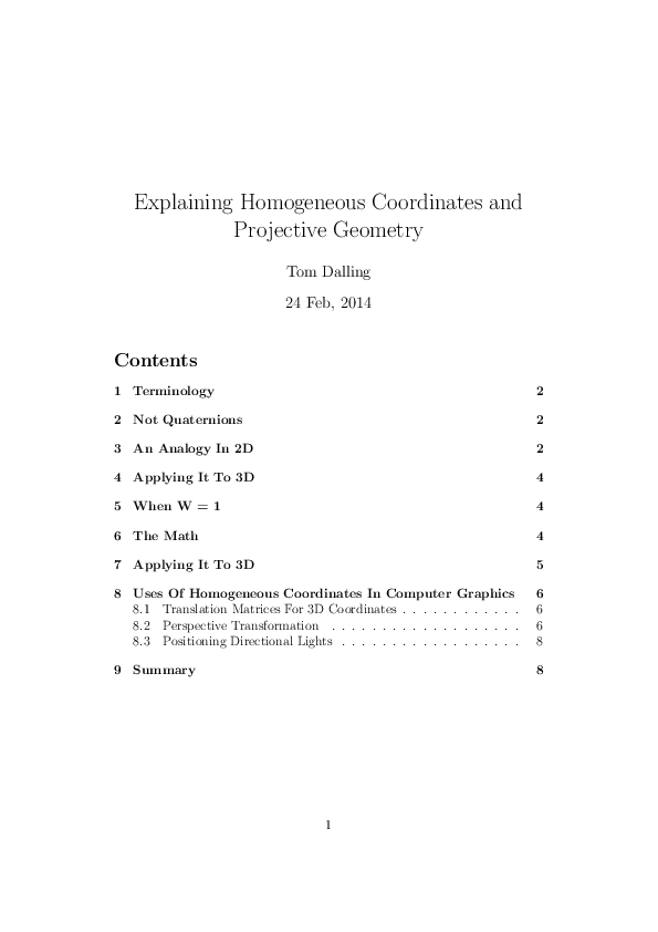 Pdf Explaining Homogeneous Coordinates And Projective Geometry