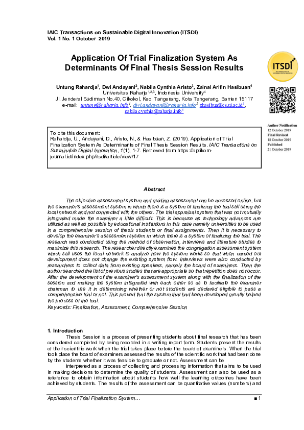(PDF) Application Of Trial Finalization System As Determinants Of Final ...