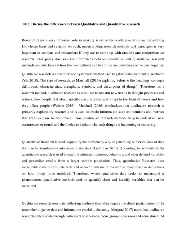 (DOC) Title: Discuss the differences between Qualitative and ...