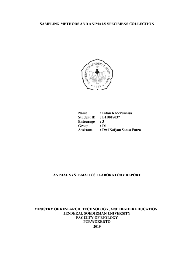 (DOC) SAMPLING METHODS AND ANIMALS SPECIMENS COLLECTION