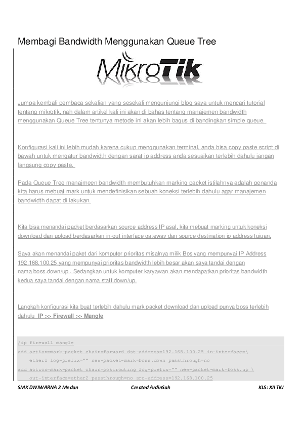 (PDF) Membagi Bandwidth Menggunakan Queue Tree