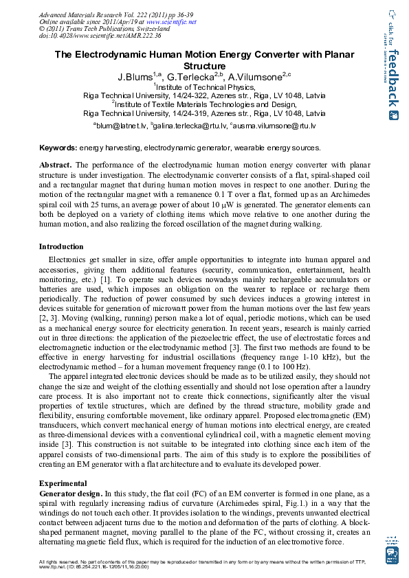 (PDF) The Electrodynamic Human Motion Energy Converter with Planar ...