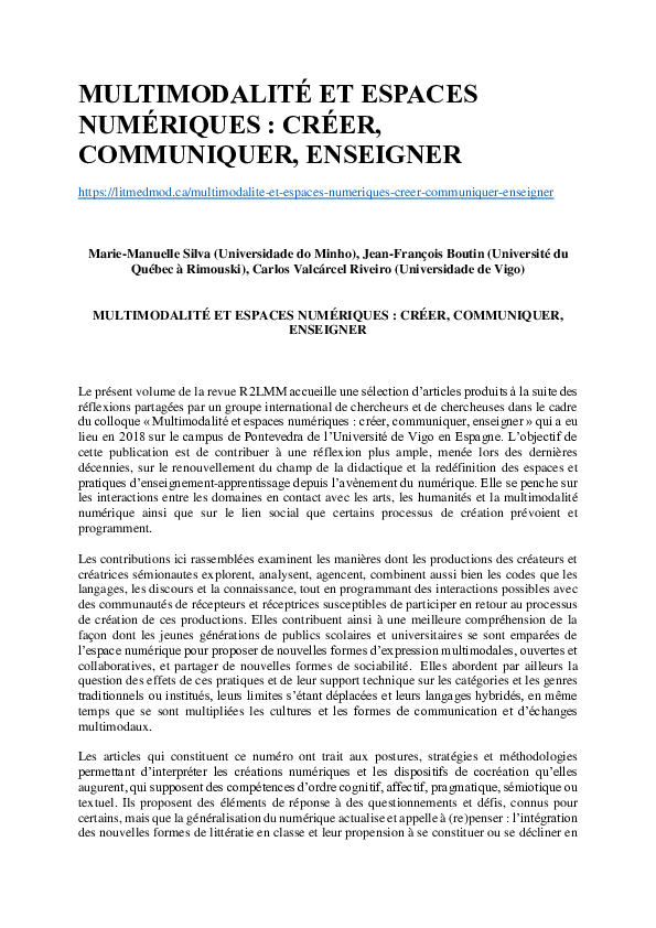 (DOC) MULTIMODALITÉ ET ESPACES NUMÉRIQUES