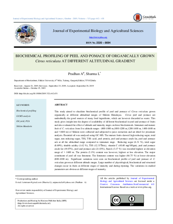 (PDF) BIOCHEMICAL PROFILING OF PEEL AND POMACE OF ORGANICALLY GROWN ...