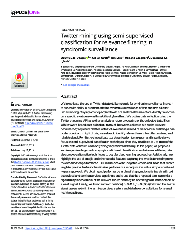 (PDF) Twitter mining using semi-supervised classification for relevance filtering in syndromic ...