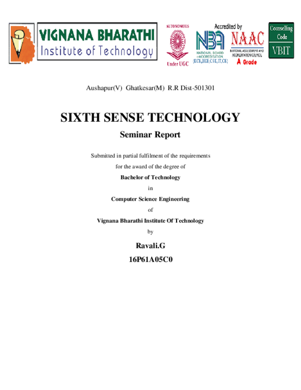 (DOC) SIXTH SENSE TECHNOLOGY Seminar Report