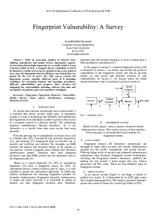 Pdf Fingerprint Vulnerability A Survey